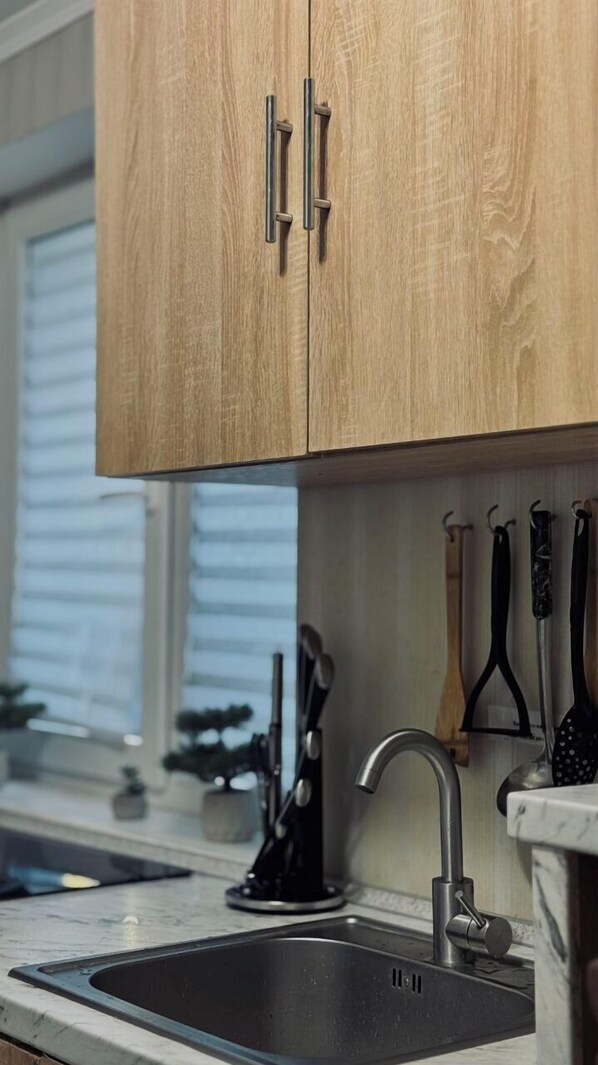 Minifrigorífico, um micro-ondas, uma placa de cozinha 