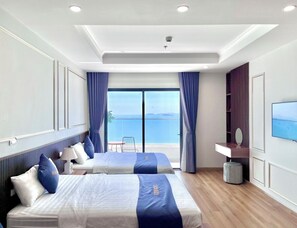 Estúdio, varanda, vista para o oceano | Cortinas/cortinados opacos, quartos insonorizados, Wi-fi grátis 
