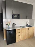 Estúdio Superior, cozinha | Cozinha privada | Um frigorífico, um micro-ondas, uma placa de cozinha 