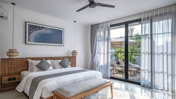 Vila, 2 quartos, varanda, vista para a piscina | 2 quartos, roupas de cama de algodão egípcio, roupas de cama premium