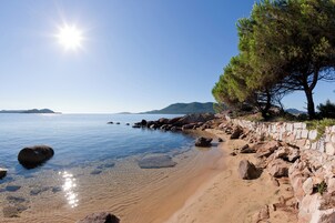 Na praia, areia branca