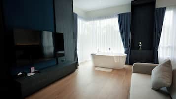 Quarto premier | Roupas de cama premium, cofres nos quartos, escrivaninha