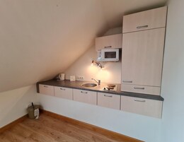 Apartamento | Cozinha privada | Geladeira, chaleira elétrica, talheres/pratos/utensílios de cozinha