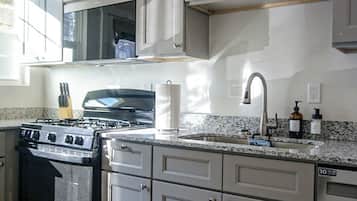 Apartamento | Cozinha privada | Um frigorífico/congelador grande, um micro-ondas, um forno