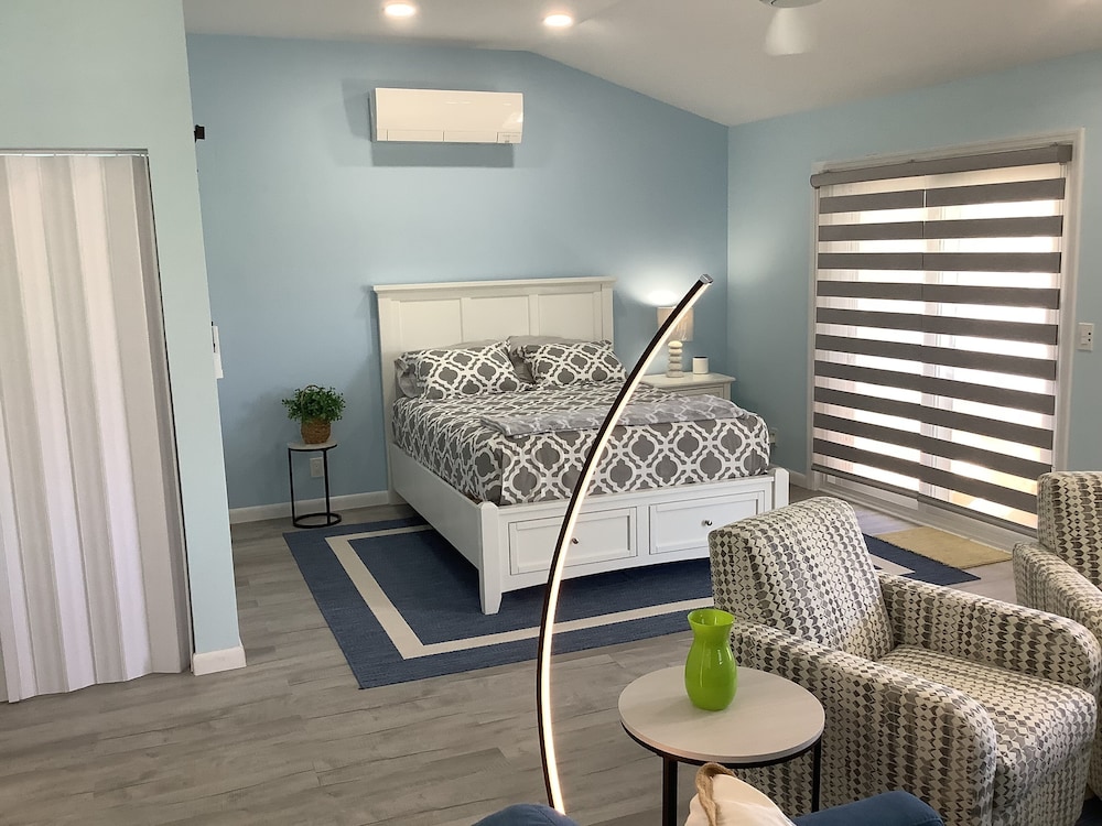 Cozy private green studio cottage on water free floating dock at your ...