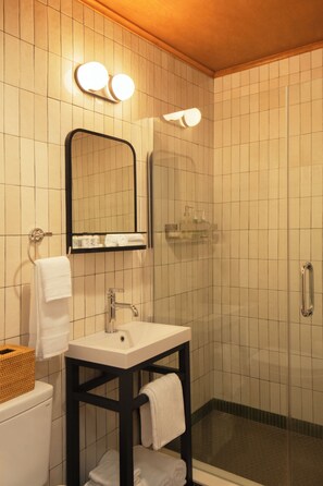Secador de cabelo, toalhas de banho, sabonete, shampoo