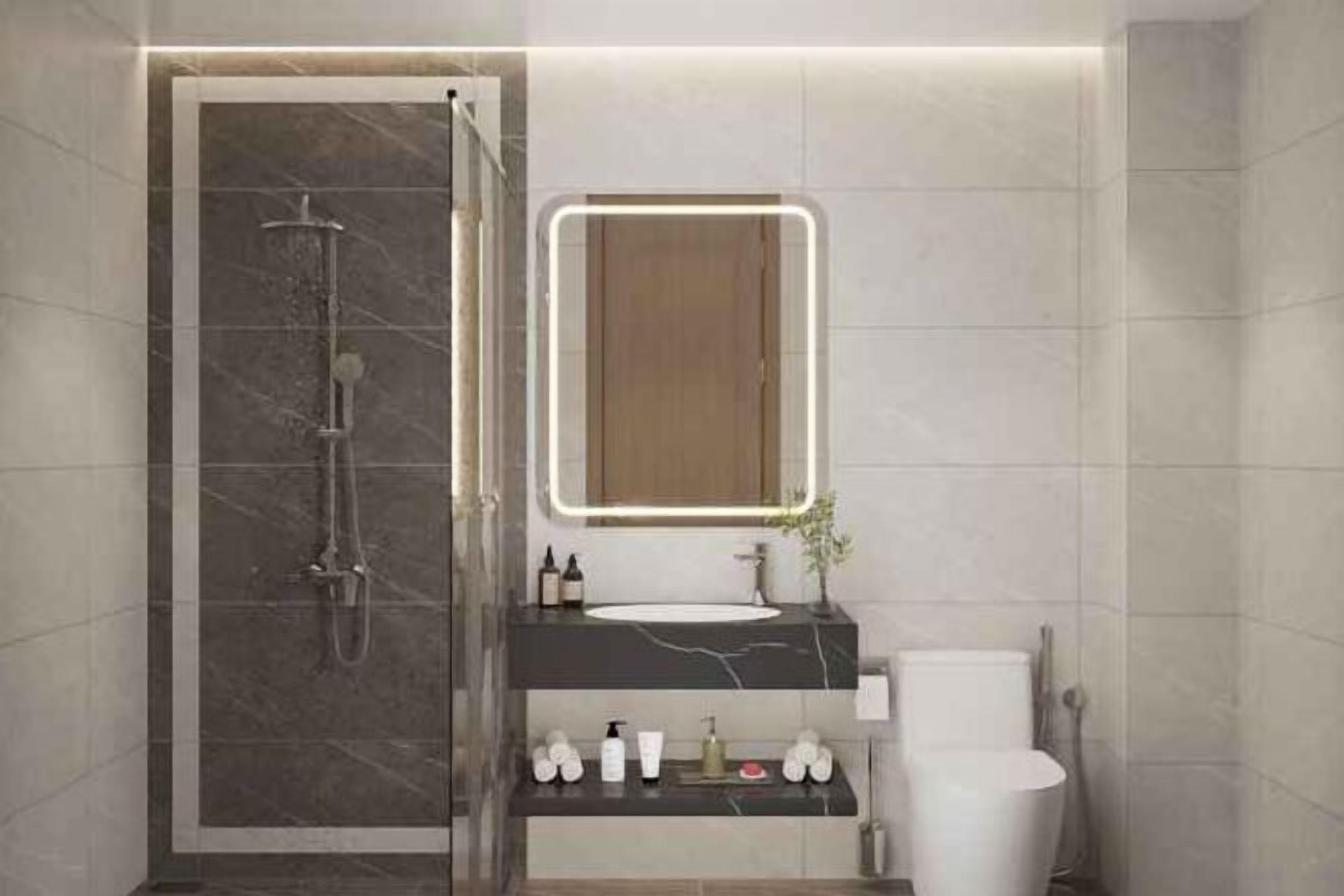 Chuveiro, chuveiro com efeito de chuva, produtos de toalete grátis 