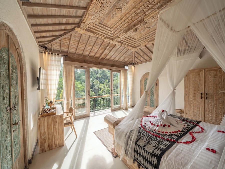 Quarto, 1 quarto, vista para o vale (Pool Villa) | Roupas de cama de algodão egípcio, roupas de cama premium, frigobar