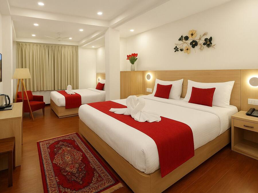 Quarto quádruplo, vista para a cidade | Roupas de cama de algodão egípcio, roupas de cama premium