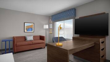 Estúdio, 1 cama King, geladeira e micro-ondas (Wet bar) | Escrivaninha, espaço de trabalho para notebook, cortinas blackout