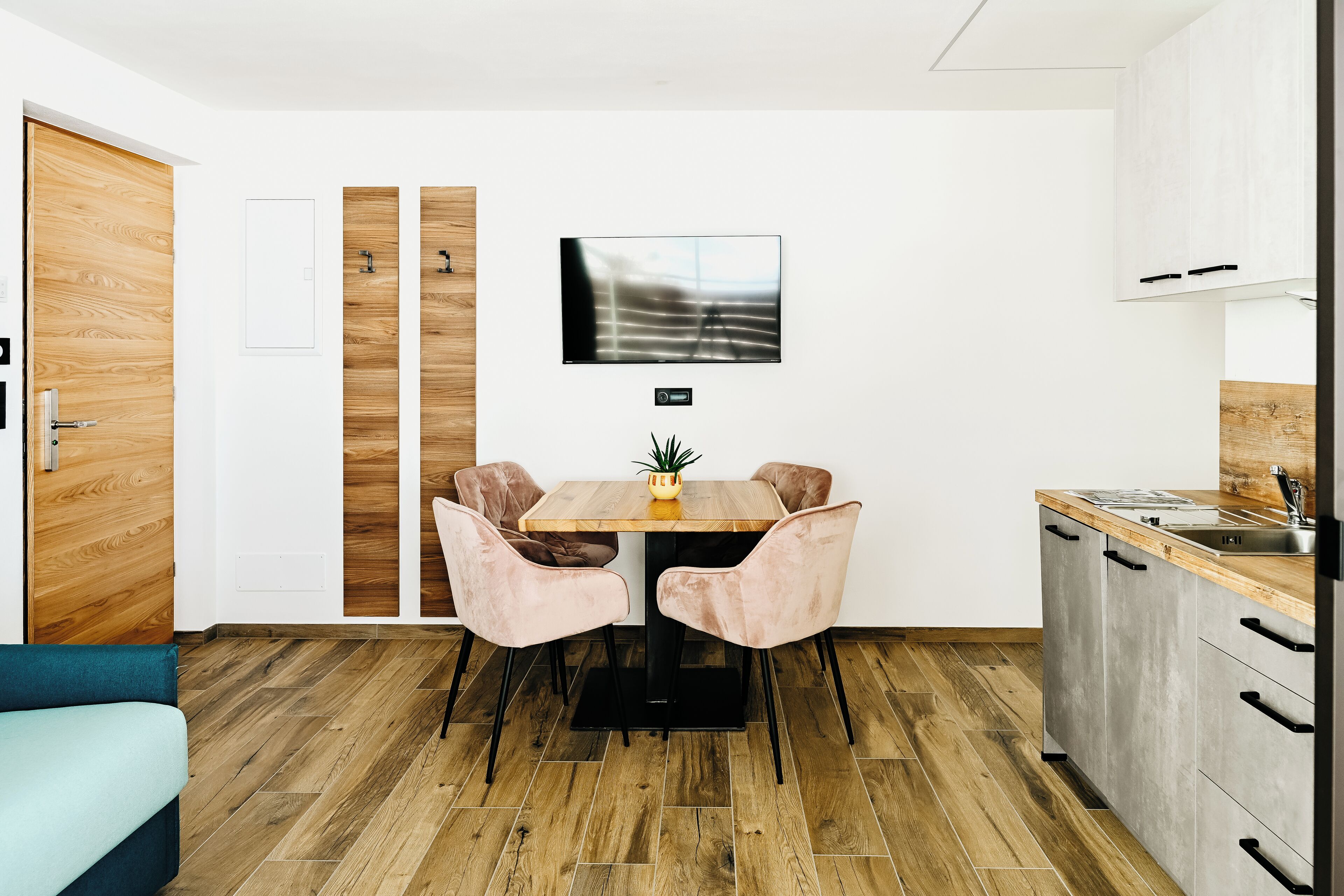 Apartamento, 1 cama queen-size e sofá-cama, vista para a montanha | Sala de estar | Televisor 
