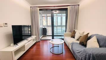 Apartamento conforto, 2 quartos, cozinha | Área de estar | TV 55 cm com canais digitais