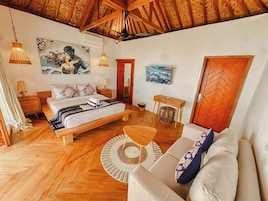 Villa de Luxo, 1 quarto, vista para a piscina, em frente à praia | Secretária adequada para computadores portáteis, Wi-fi grátis 