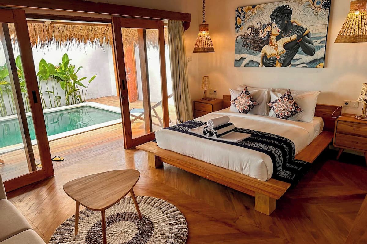 Villa de Luxo, 1 quarto, vista para a piscina, em frente à praia | 1 quarto, Wi-fi grátis, roupa de cama fornecida