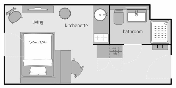 Estúdio | Secretária, Wi-fi grátis, roupa de cama fornecida 