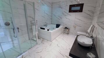 Quarto Duplo Deluxe, casa de banho privativa, vista para o pátio | Cofre no quarto, cortinas/cortinados opacos, Wi-fi grátis