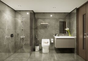 Suite, 2 quartos (Corner) | Casa de banho | Um polibã, artigos de higiene pessoal grátis, chinelos, um bidé 
