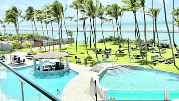 Apartamento família, 2 quartos, vista para a praia | Vista do quarto