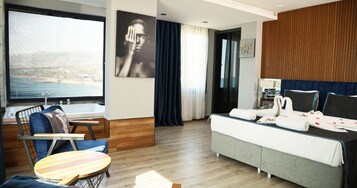 Quarto premium, vista para o mar | Roupas de cama de algodão egípcio, roupas de cama premium, frigobar