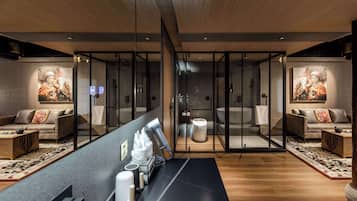 Suite Panorâmica, pátio, vista para a montanha | Casa de banho | Artigos de higiene pessoal grátis, um secador de cabelo, chinelos