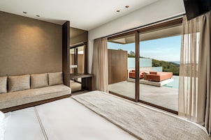 Quarto casal executivo, vista para o mar, ao lado da piscina | Roupas de cama de algodão egípcio, roupas de cama premium