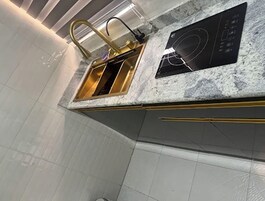 Estúdio superluxo | Cozinha privada | Frigobar, torradeira, produtos de limpeza, toalhas de papel