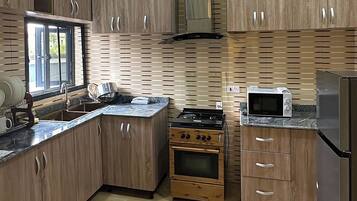 Apartamento Familiar, varanda, Vista para a cidade | Cozinha privada | Um frigorífico, um micro-ondas, um forno, uma placa de cozinha