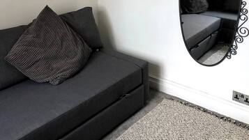 Apartamento, 1 quarto, vista para o jardim | Sala de estar | TV de ecrã plano, livros