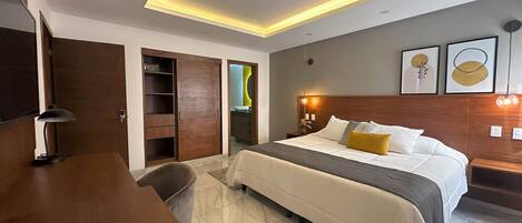 Suite Executiva, varanda, Vista para a cidade | Roupa de alta qualidade, secretária, Wi-fi grátis