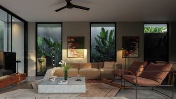 Two Bedroom Pool Villa with Fully Equipped Kitchen | Área de estar | Smart TV 42 polegadas com canais digitais