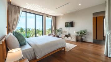 Villa Design, 3 quartos, vista para a piscina | Wi-fi grátis, roupa de cama fornecida