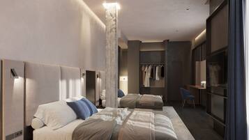 Cofre no quarto, secretária, cortinas/cortinados opacos