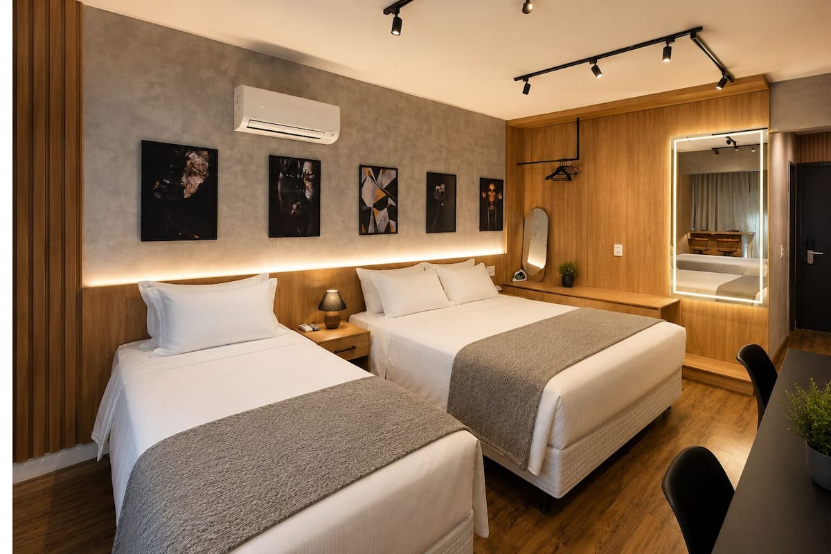 Estúdio luxo, vista para a cidade | 1 quarto, roupas de cama premium, camas com colchões pillow-top