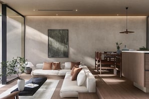 Villa Deluxe, vista para o jardim | Sala de estar | Smart TV de 32 polegadas com canais por cabo