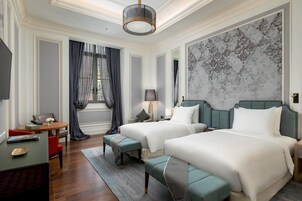 Quarto casal executivo, vista para a cidade | Roupas de cama premium, frigobar, escrivaninha