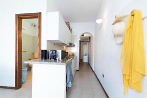 Um frigorífico, um micro-ondas, um forno, uma placa de cozinha