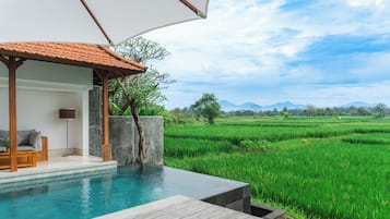 Villa, 2 quartos, vista para a piscina | Vista do quarto