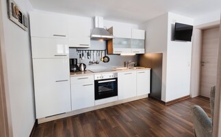 Apartamento básico, vista para a montanha, no jardim | Cozinha privada | Geladeira grande, fogão, cooktop, lava-louças