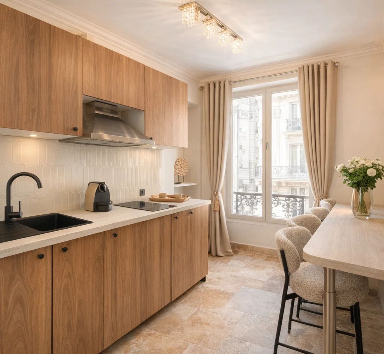 Apartamento Standard, vista para o pátio | Cozinha privada | Uma máquina de café expresso, uma chaleira elétrica, mesas de jantar 