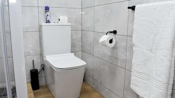 Quarto Duplo de Luxo | Casa de banho | Um polibã, artigos de higiene pessoal grátis, toalhas fornecidas