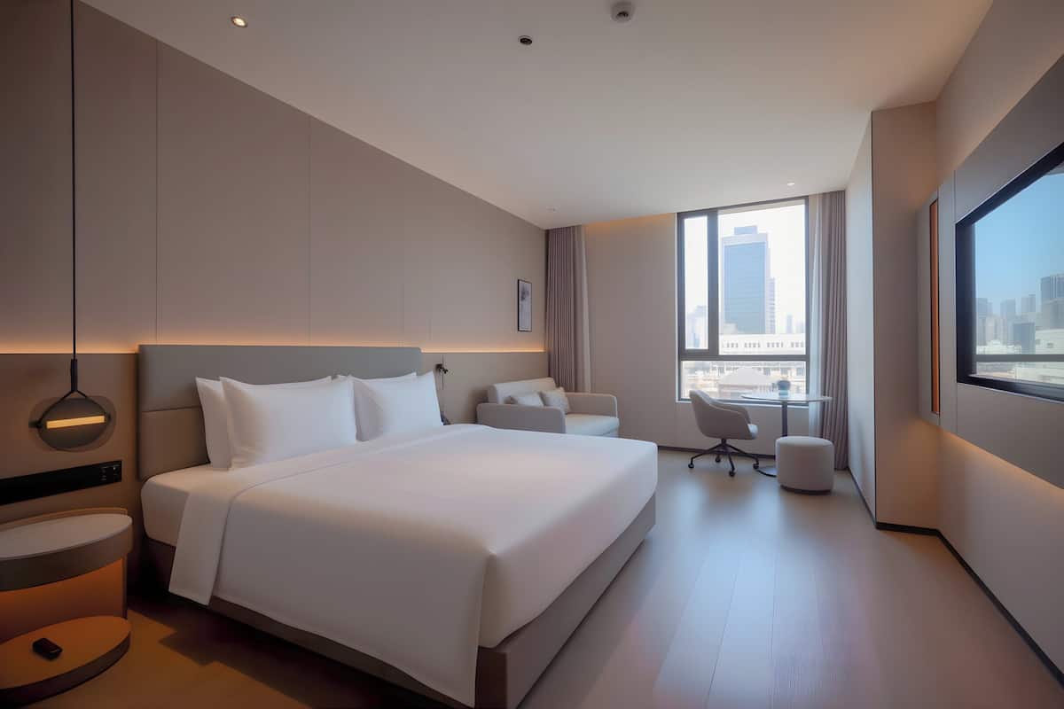 Quarto standard, vista para a cidade | Roupas de cama premium, edredons de pluma