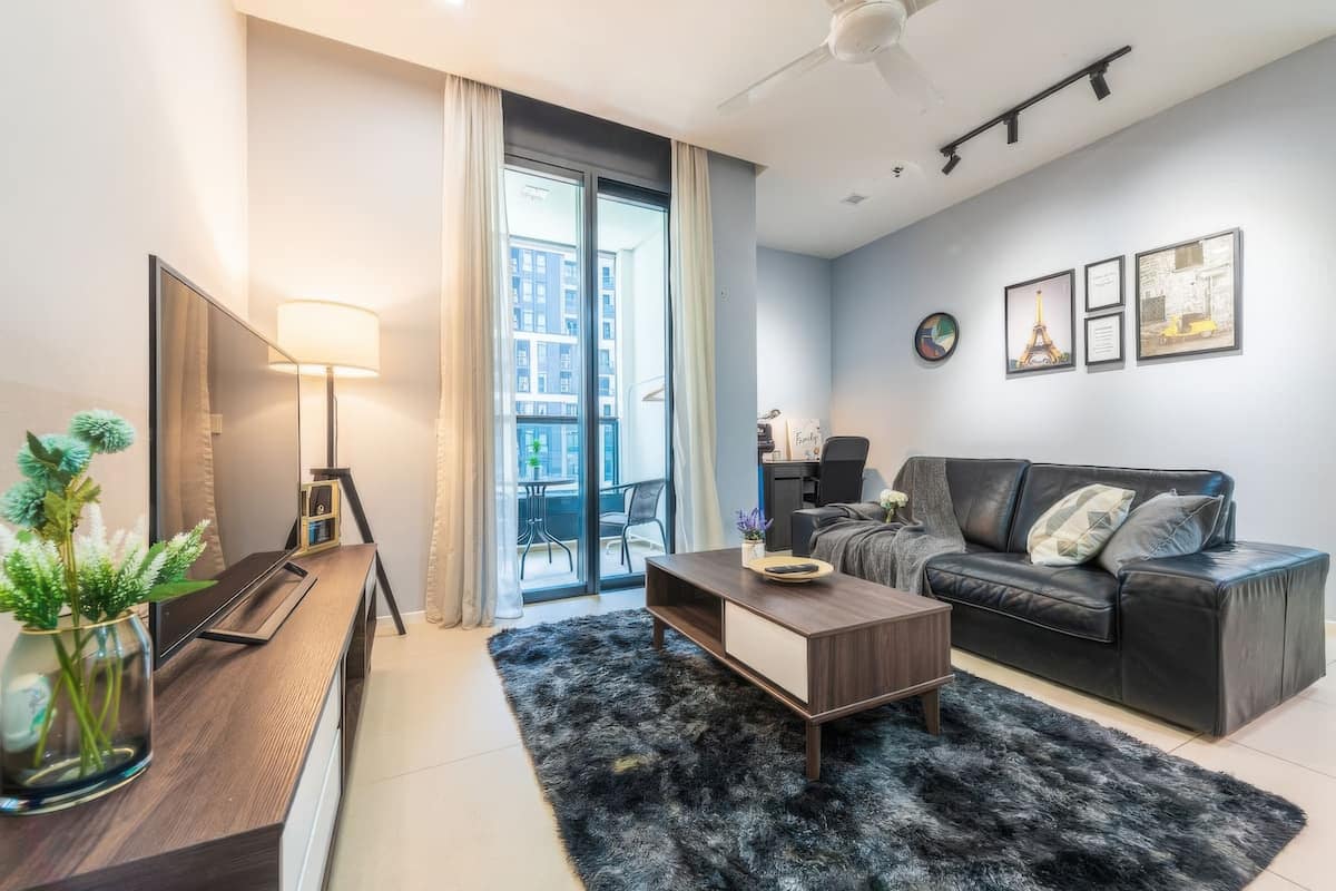 Apartamento luxo, 1 quarto, vista para a cidade | Área de estar