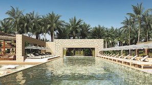 3 piscinas exteriores, guarda-sóis, espreguiçadeiras