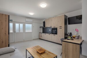 Estúdio Familiar (Viky's Place 2) | Cozinha privada | Um frigorífico, um micro-ondas, uma placa de cozinha 