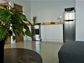 Quarto casal, banheiro privativo | Cozinha privada | Refrigerador em uma área comum, micro-ondas em uma área comum