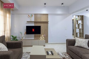 Apartamento Superior, 2 quartos, vista para o mar | Sala de estar