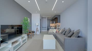 Dúplex Deluxe, vista para o mar | Sala de estar