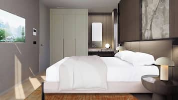 Cofres nos quartos, escrivaninha, cortinas blackout