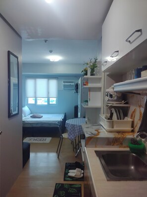 Apartamento em Condomínio Fechado, 1 quarto, acessível, piscina privativa | 1 quarto