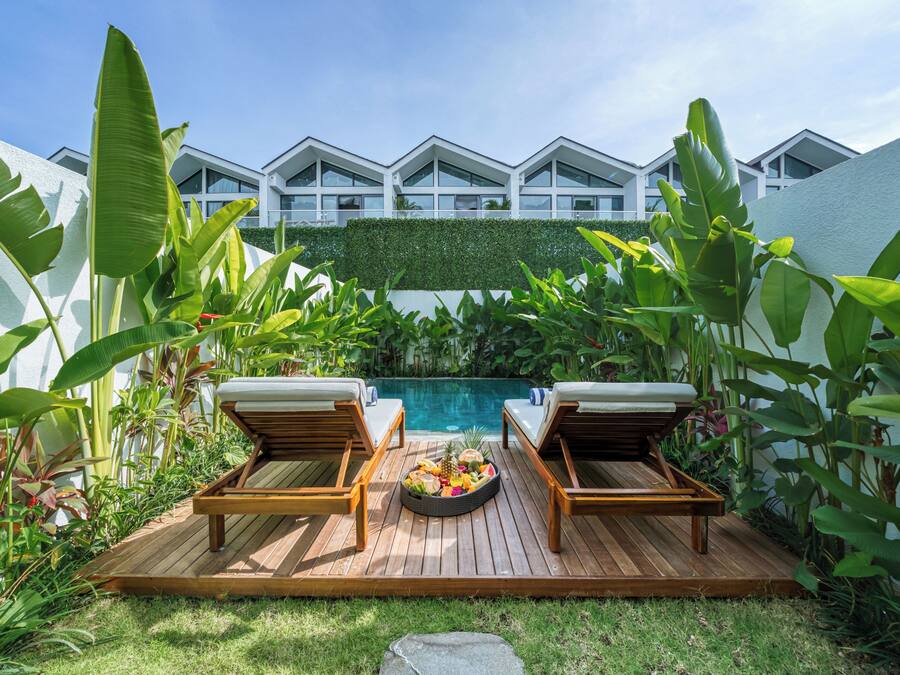 Villa Deluxe, 2 quartos, não fumadores, vista para a piscina | Terraço/pátio interior